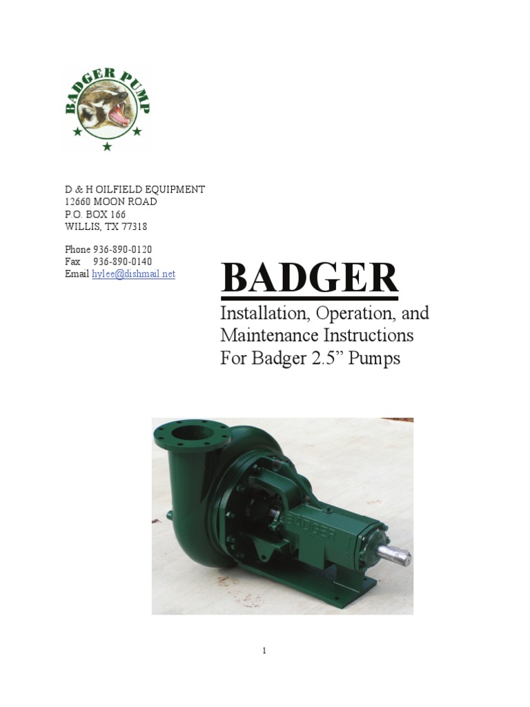 Badger: Installation, Operation, and Maintenance Instructions For ...
