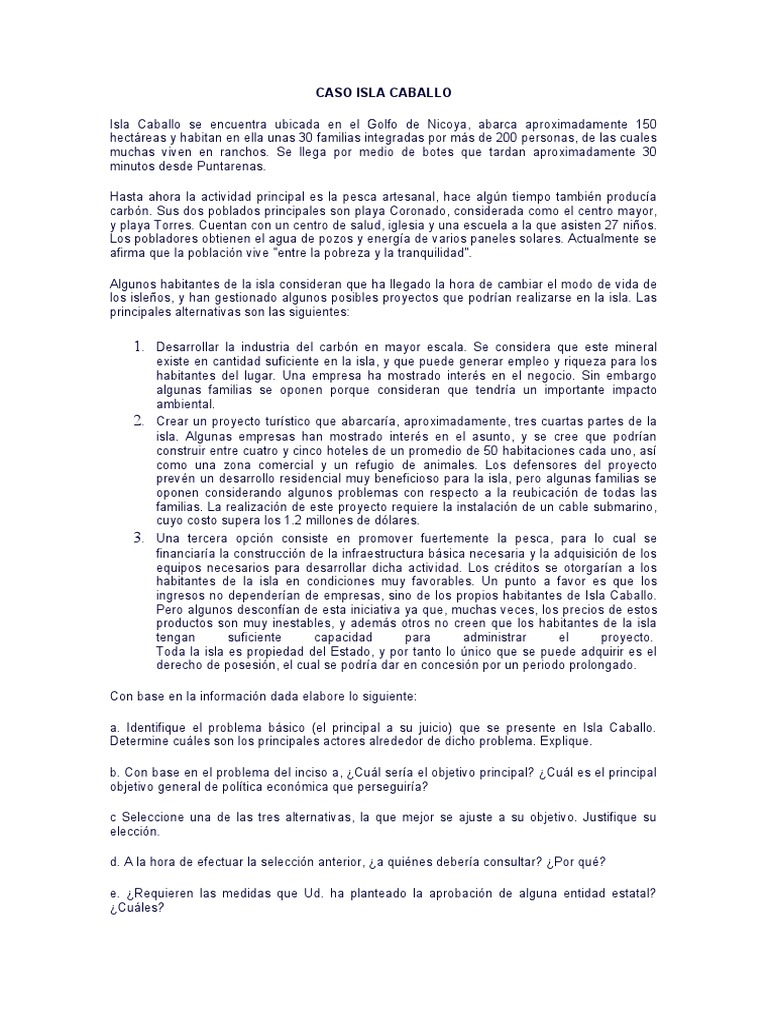 Caso Isla Caballo I-2020 | PDF | Economias | Economía (general)