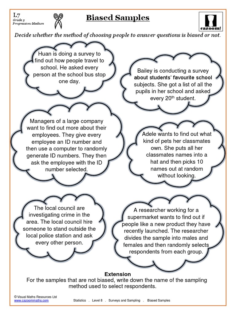 Statistics. Level 8. Surveys and Sampling. Biased Samples | PDF ...