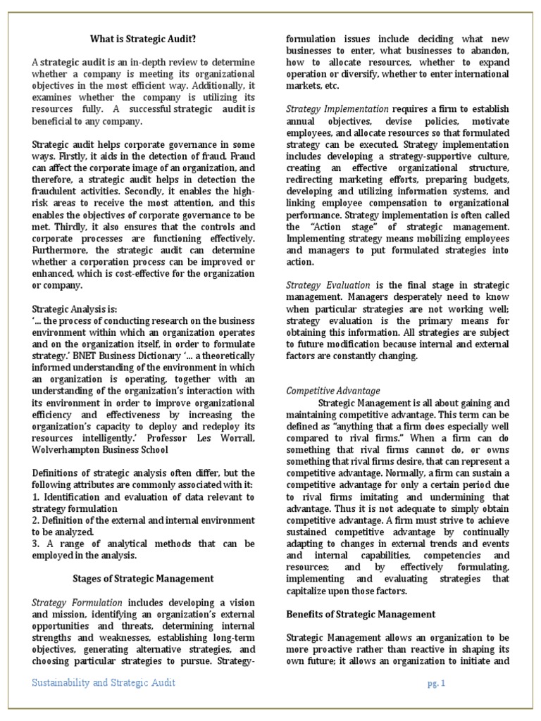 What Is Strategic Audit?: Strategy Implementation Requires A Firm To ...