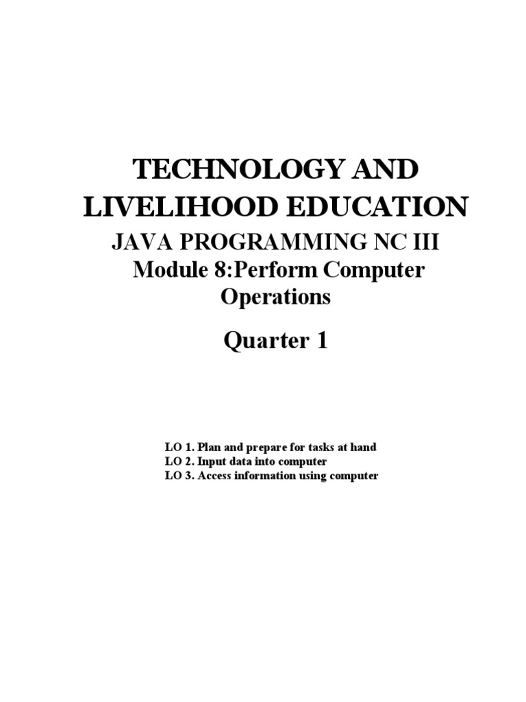 Technology and Livelihood Education: Java Programming NC Iii Module 8 ...