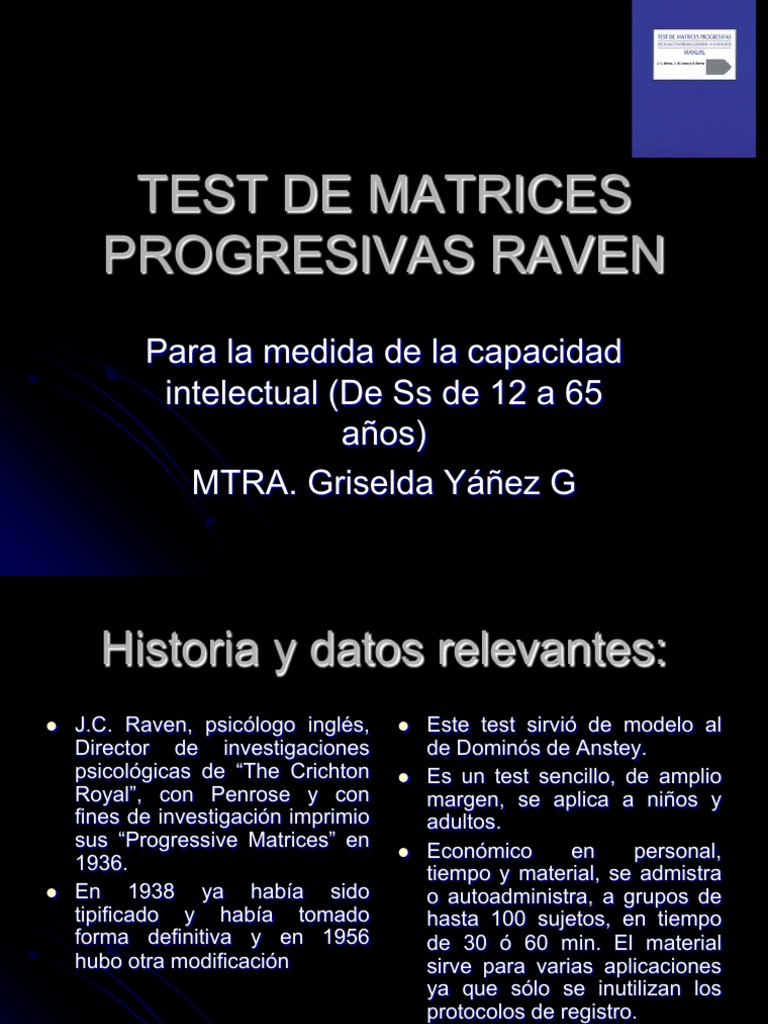 Test de Matrices Progresivas Raven Ok Gyg | PDF | Inteligencia | Sicología