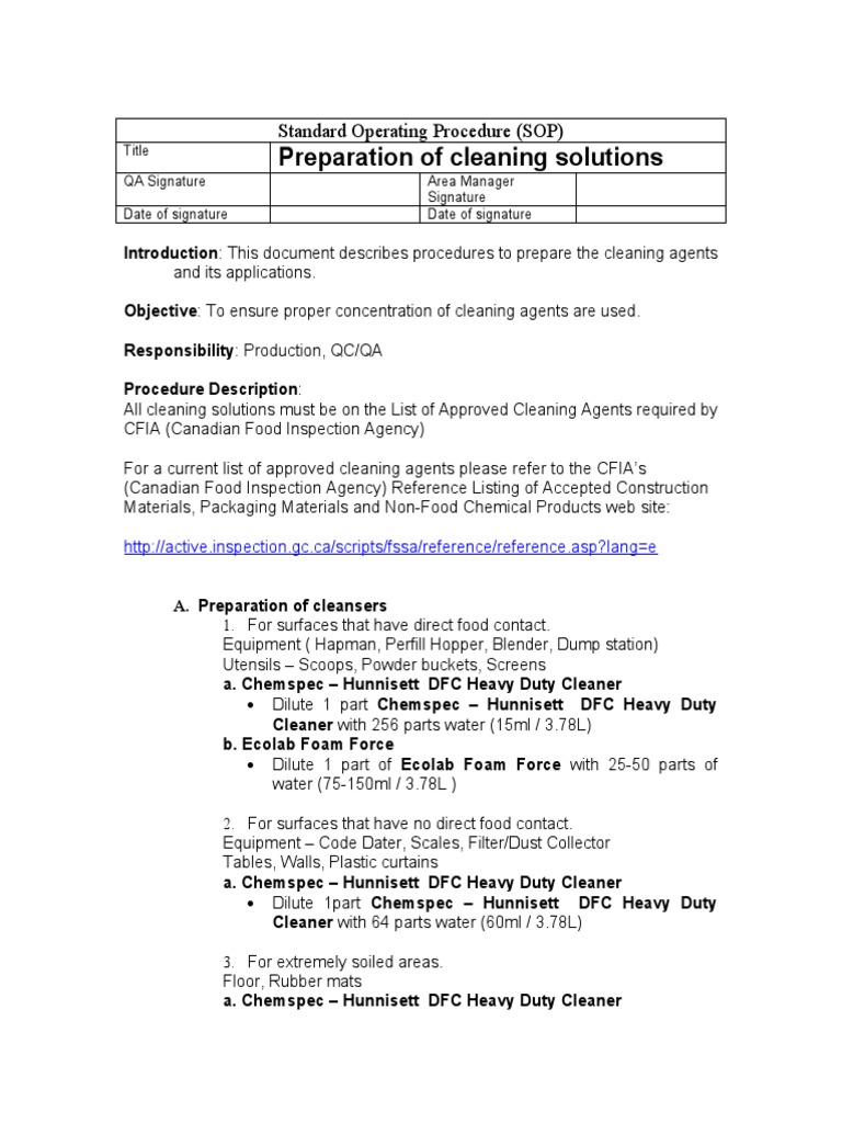 Sop Chemical Prep | PDF