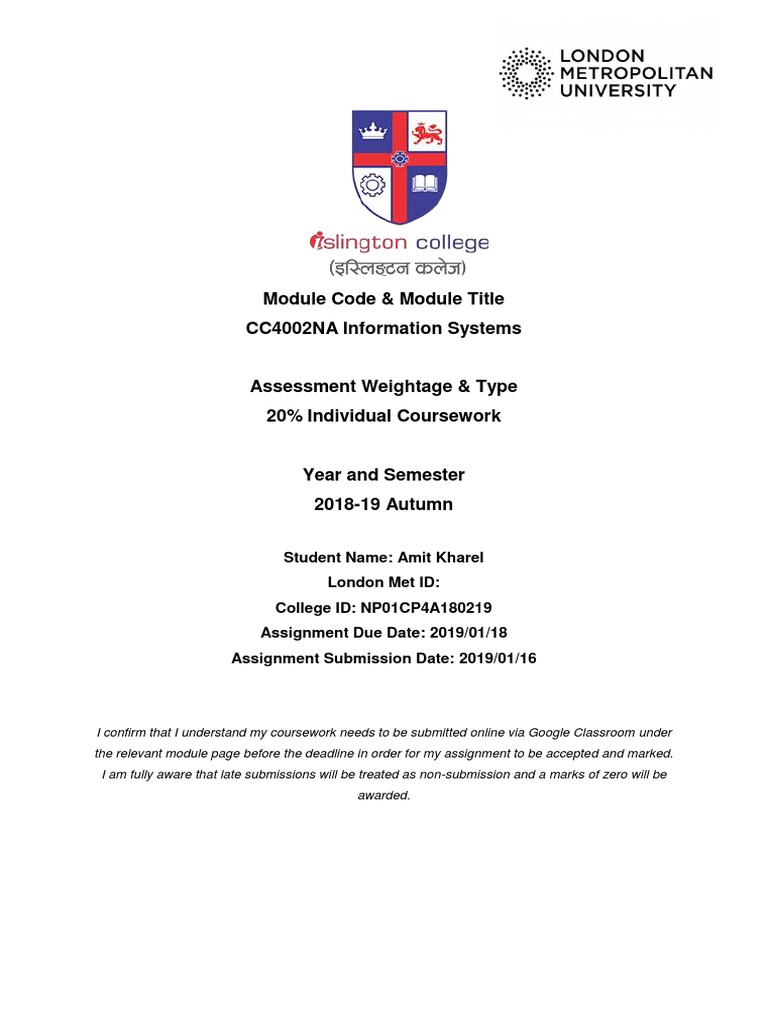 2018-19 A CC4002NA A2 CW Coursework NP01CP4A180219 Amit Kharel | PDF ...