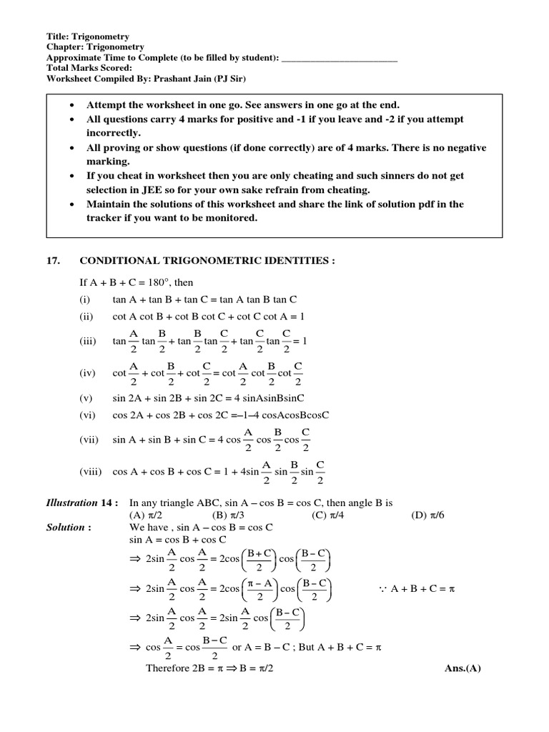 Worksheet-6 Trigonometry PDF | PDF | Sine | Trigonometric Functions