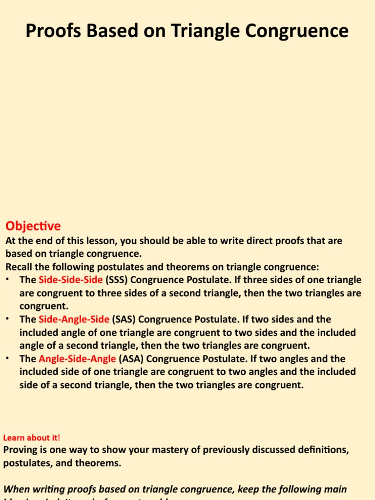 Proofs Based On Triangle Congruence | PDF