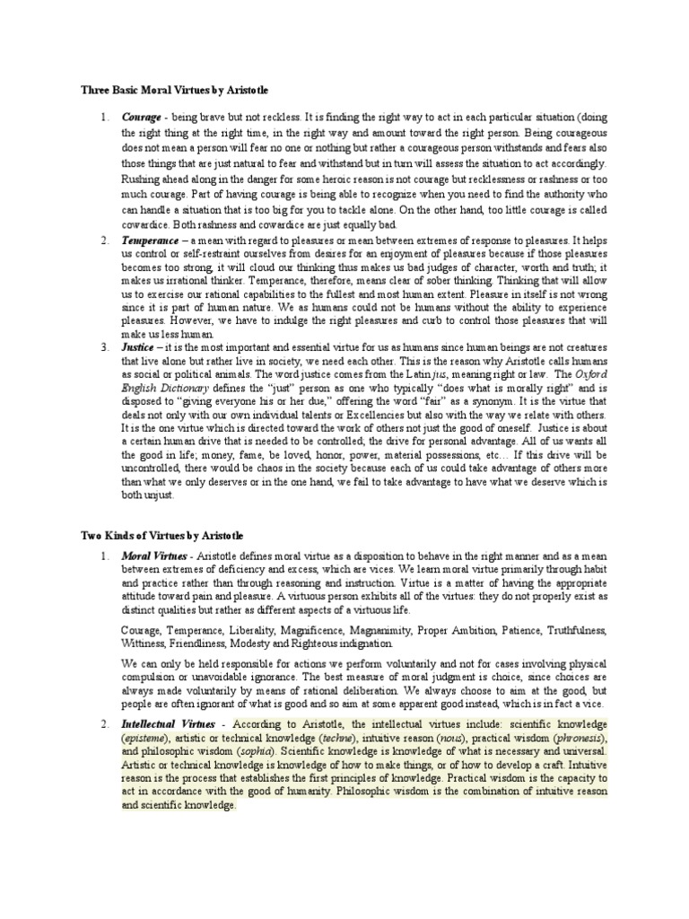 Three Basic Moral Virtues by Aristotle | PDF | Courage | Personality Traits
