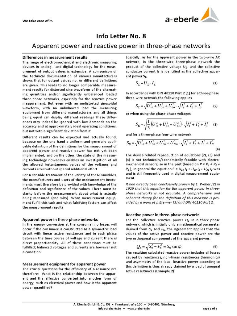 Apparent Power and Reactive Power in Three-Phase Networks | Download ...