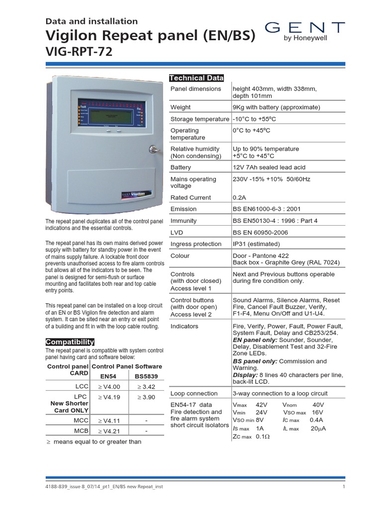 Vigilon Repeat Panel (EN/BS) : VIG-RPT-72 | PDF | Electrical Connector ...
