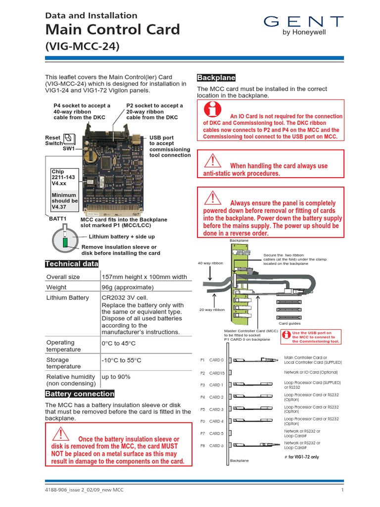 Main Control Card: (VIG-MCC-24) | PDF | Office Equipment | Manufactured ...