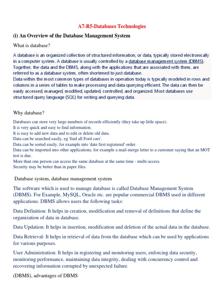 A7 R5 Databases Technologies A Level Syllabus Based Notes Pdf Relational Database Databases 