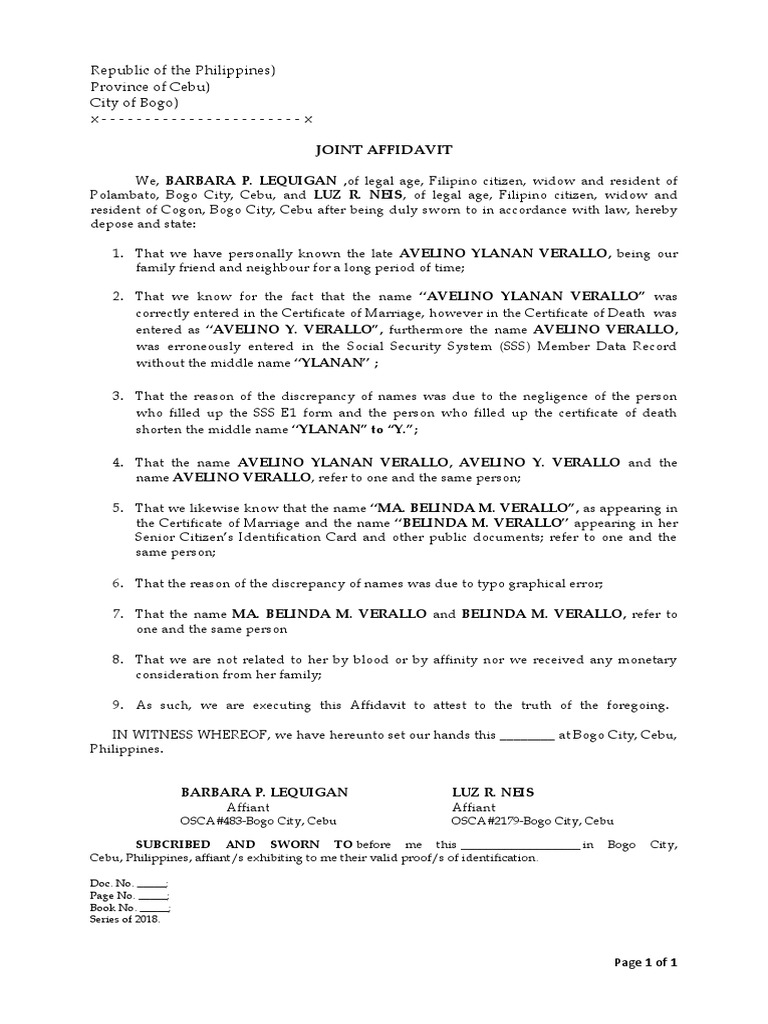 JOINT AFFIDAVIT - Multiple Verallo | PDF | Affidavit | Government And ...