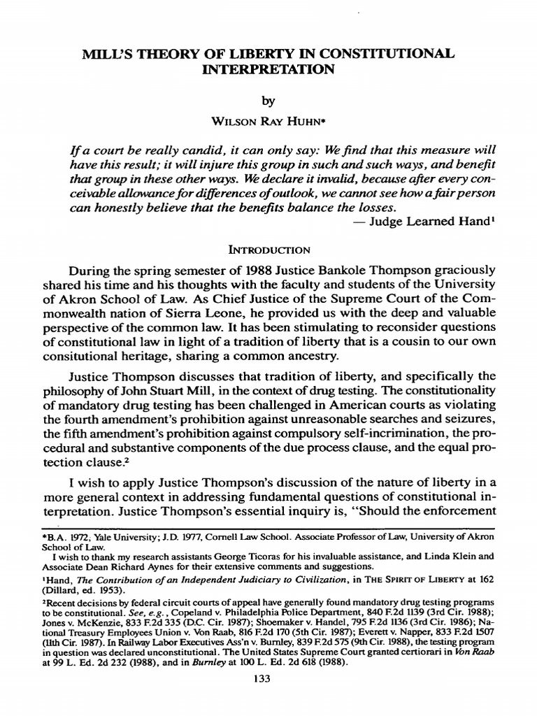Mills Theory of Liberty | PDF | Hugo Black | Plessy V. Ferguson