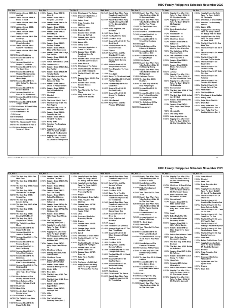 HBO Family Philippines Schedule November 2020 | PDF