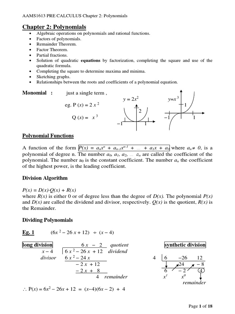 AAMS1613 Chapter 2 Polynomials | PDF | Quadratic Equation | Factorization