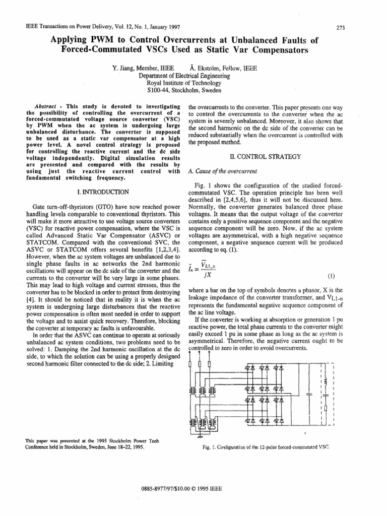 Applying To Control Overcurrents at Unbalanced Faults of Forced-Commutated Vscs Used As Static ...