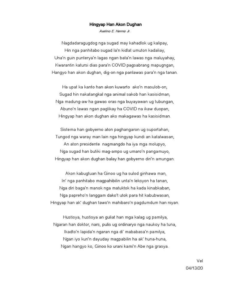 Hingyap Han Akon Dughan (Siday Han Waray) | PDF
