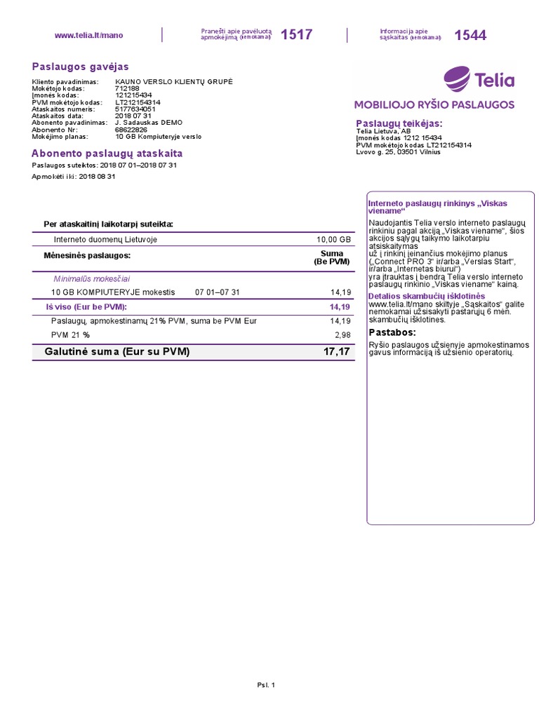 Telia Paslaugossubscription - Invoice - 2018-07-31 | PDF