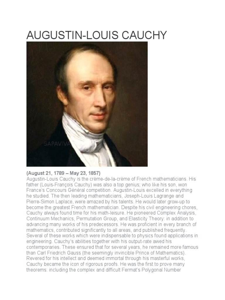 Augustin-Louis Cauchy: (August 21, 1789 - May 23, 1857) | Download Free ...