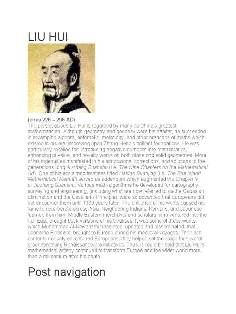 Liu Hui: (Circa 225 - 295 AD) | PDF | Teaching Mathematics | Science