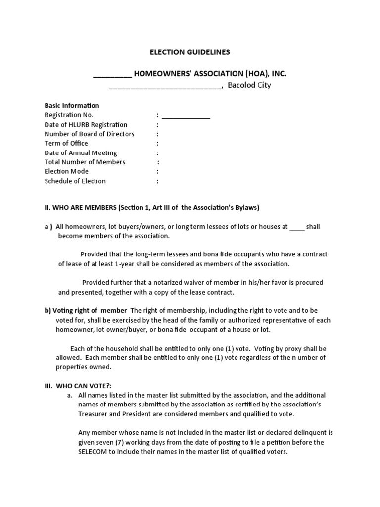 HOA election guidelines | PDF | Elections | Voting