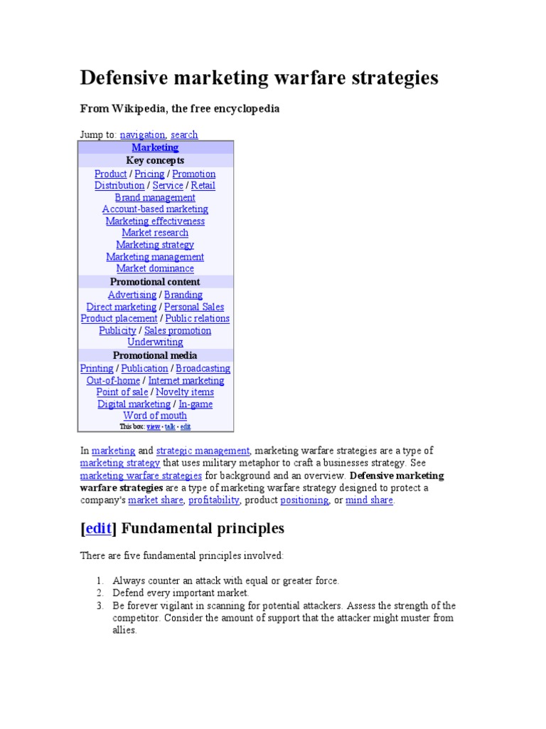 Defensive Marketing Warfare Strategies | PDF | Strategic Management ...