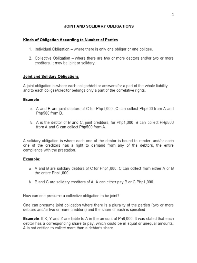 Joint and Solidary Obligations | PDF | Legal Concepts | Liability ...