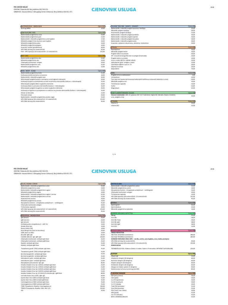Cjenovnik PZU Zavod NALAZ PDF | PDF