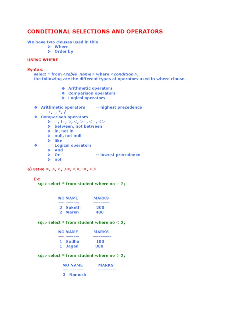 Conditional Selections And Operators Pdf Computer Programming Software
