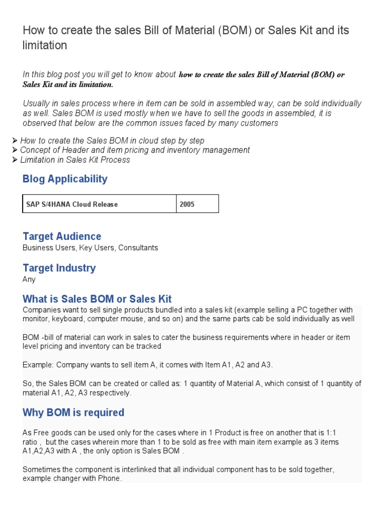 How To Create The Sales Bill of Material (BOM) or Sales Kit and Its ...