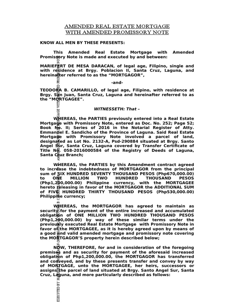 Amended Mortgage and Promissory Note | PDF | Mortgage Law | Foreclosure