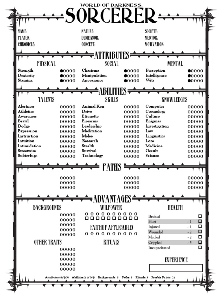 WoD Sorcerer2-Page Editable | PDF | Leisure
