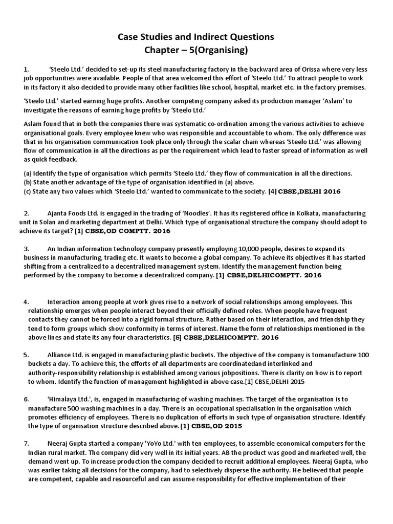 Organising Case Studies for Class 12 | PDF | Business | Economies