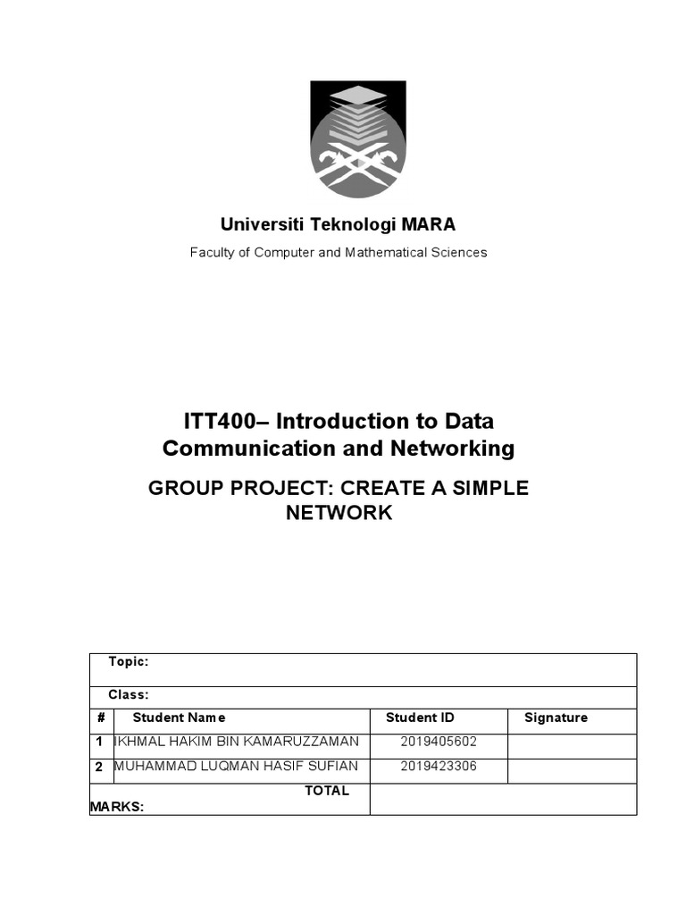 ITT400 - Introduction To Data Communication and Networking: Universiti Teknologi MARA | PDF