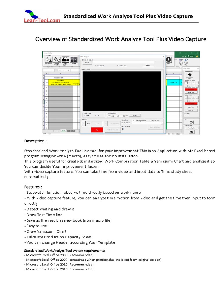 Standardized Work Analyze Tool Guide | PDF | Microsoft Excel | Computing