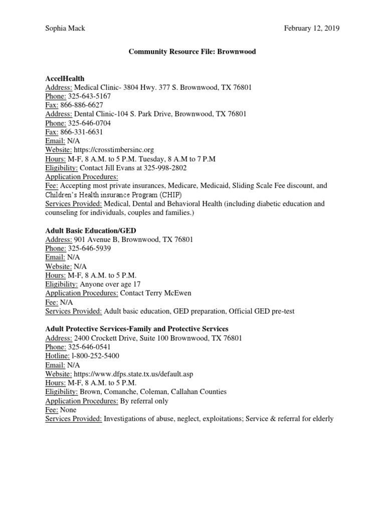 Brownwood Community Resources Guide | PDF | Medicaid | Health Care