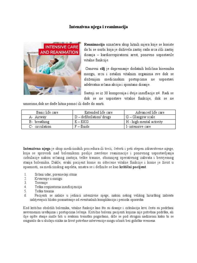 Intenzivna Njega I Reanimacija | PDF