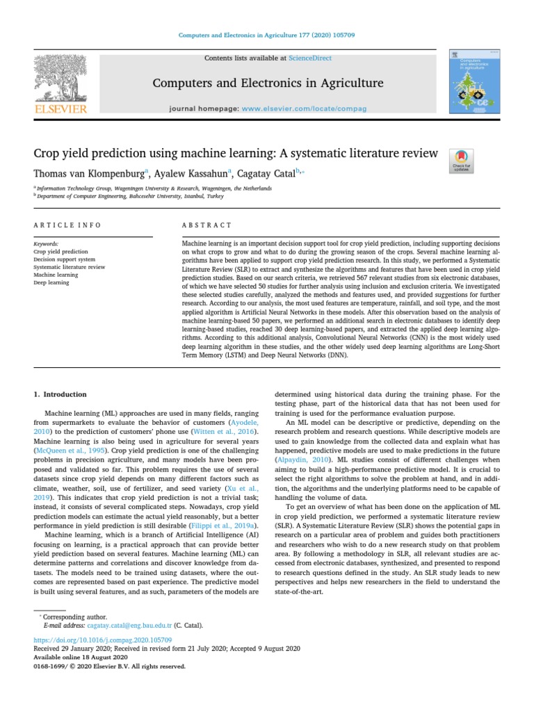 Crop Yield Prediction Using Machine Learning - 2020 - Computers and ...