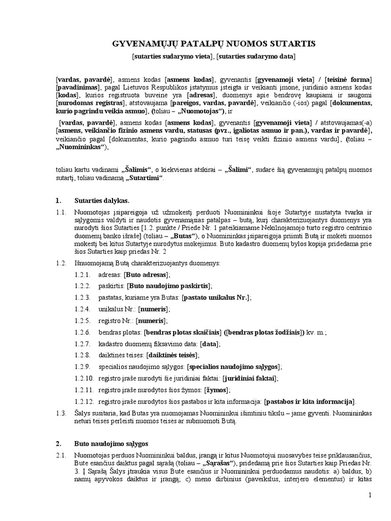 Buto Nuomos Sutartis 667 | PDF