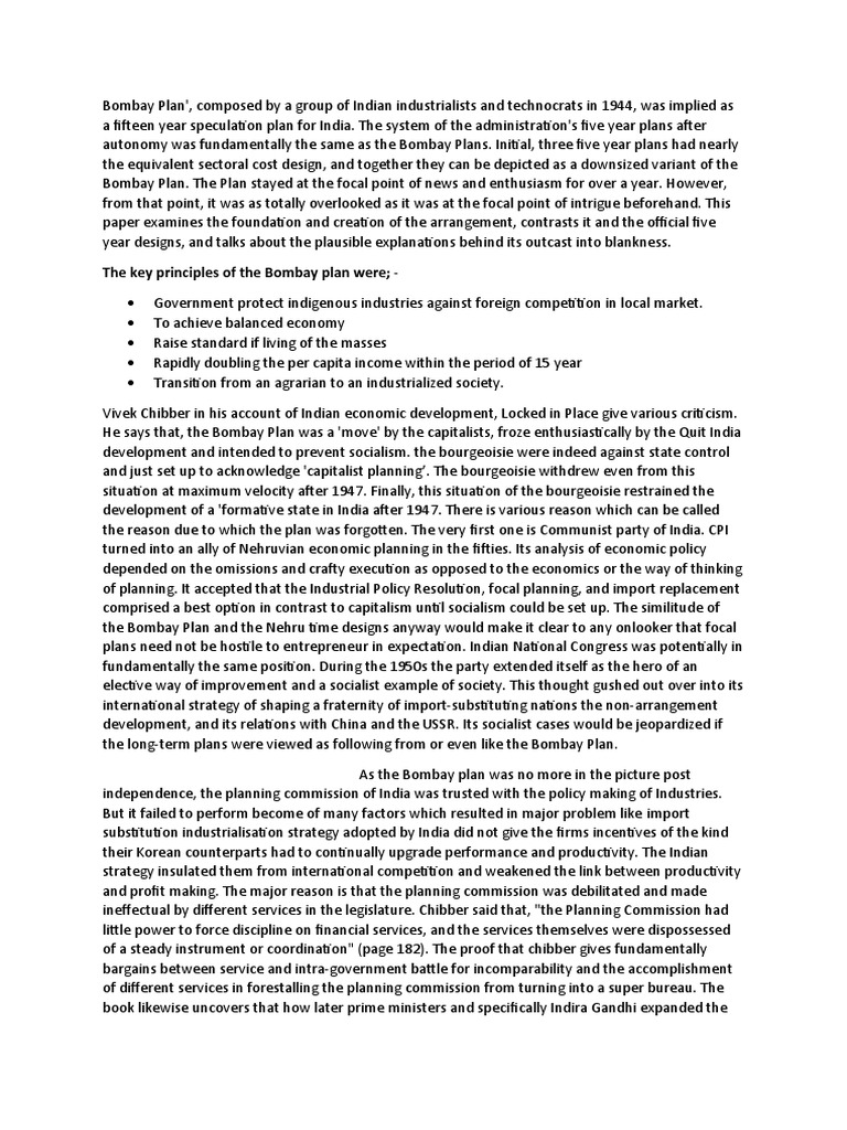 The Key Principles of The Bombay Plan Were | PDF | Jawaharlal Nehru ...