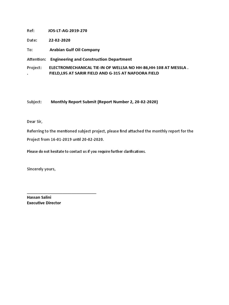 Monthly Report Cover Letter | PDF