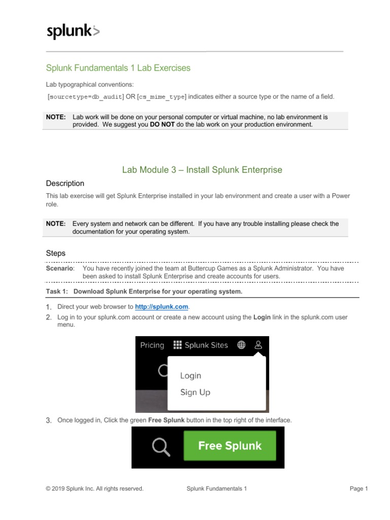 Splunk Fundamentals 1 Lab Exercises | PDF | Installation (Computer Programs) | Login