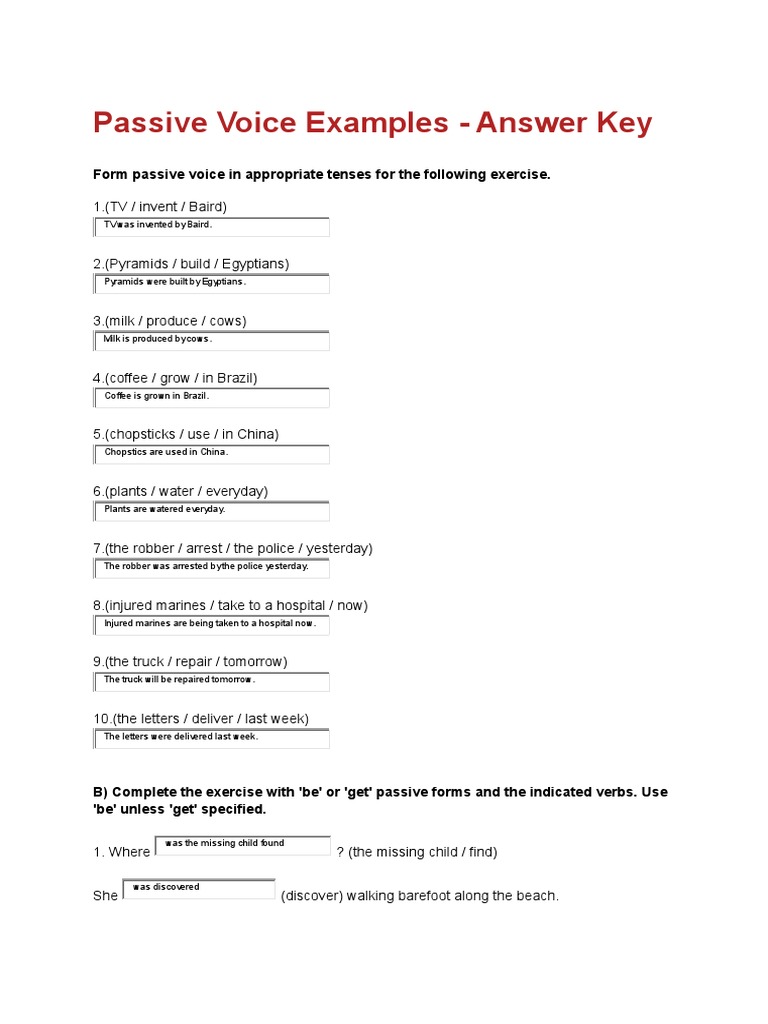 Passive Voice Examples With Answer Key | PDF | Grammar | Morphology