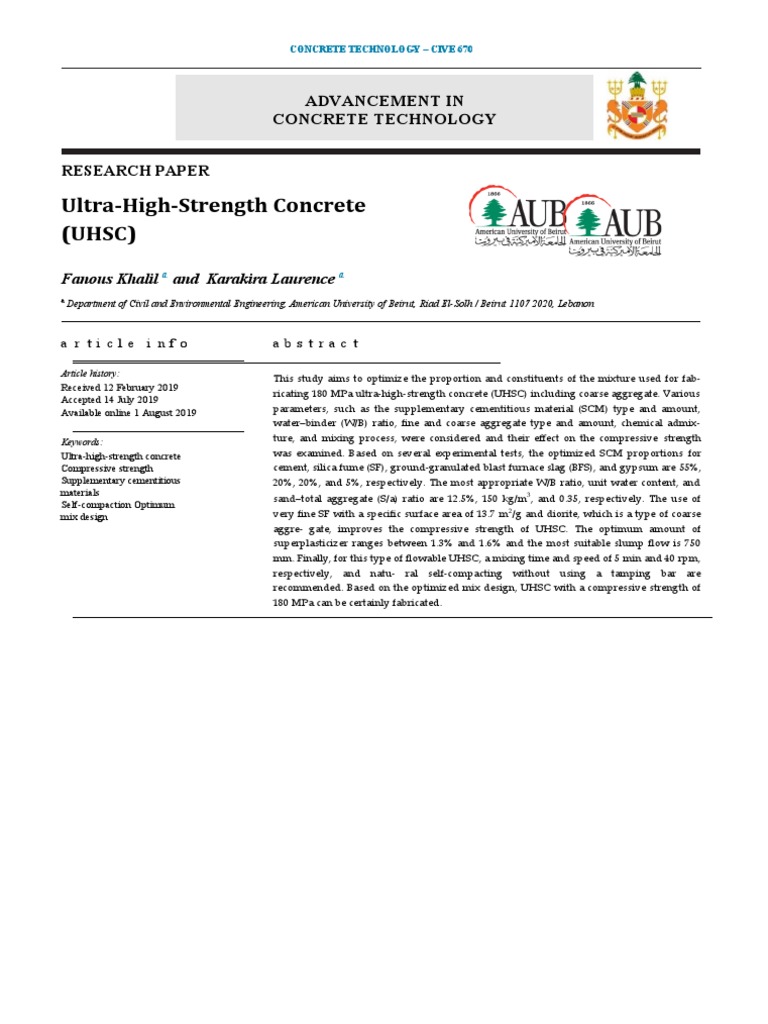 Ultra-High-Strength Concrete (UHSC) : Advancement in Concrete ...