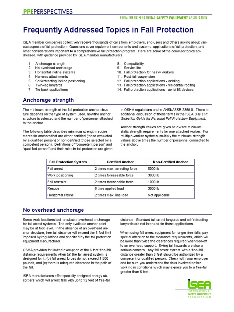 Frequently Addressed Topics in Fall Protection: Perspectives | PDF ...