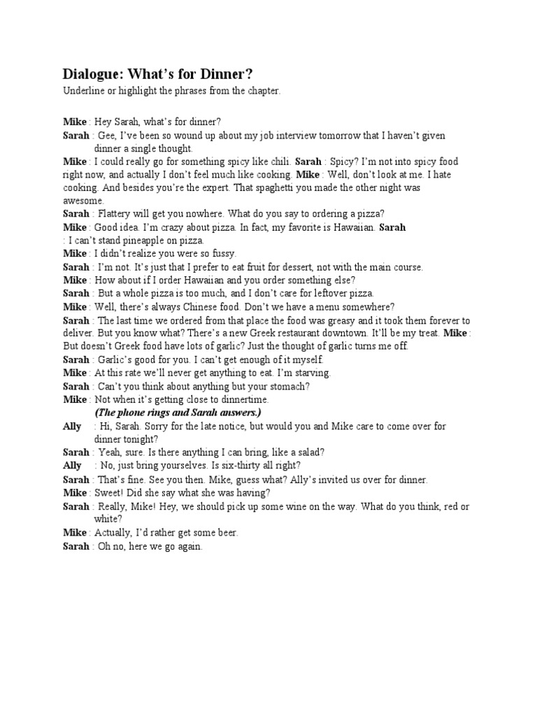 Dinner Plans: A Fun Dialogue | PDF