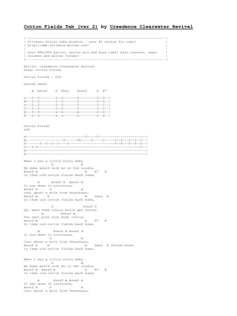 Cotton Fields Tab (Ver 2) by Creedence Clearwater Revival | PDF ...