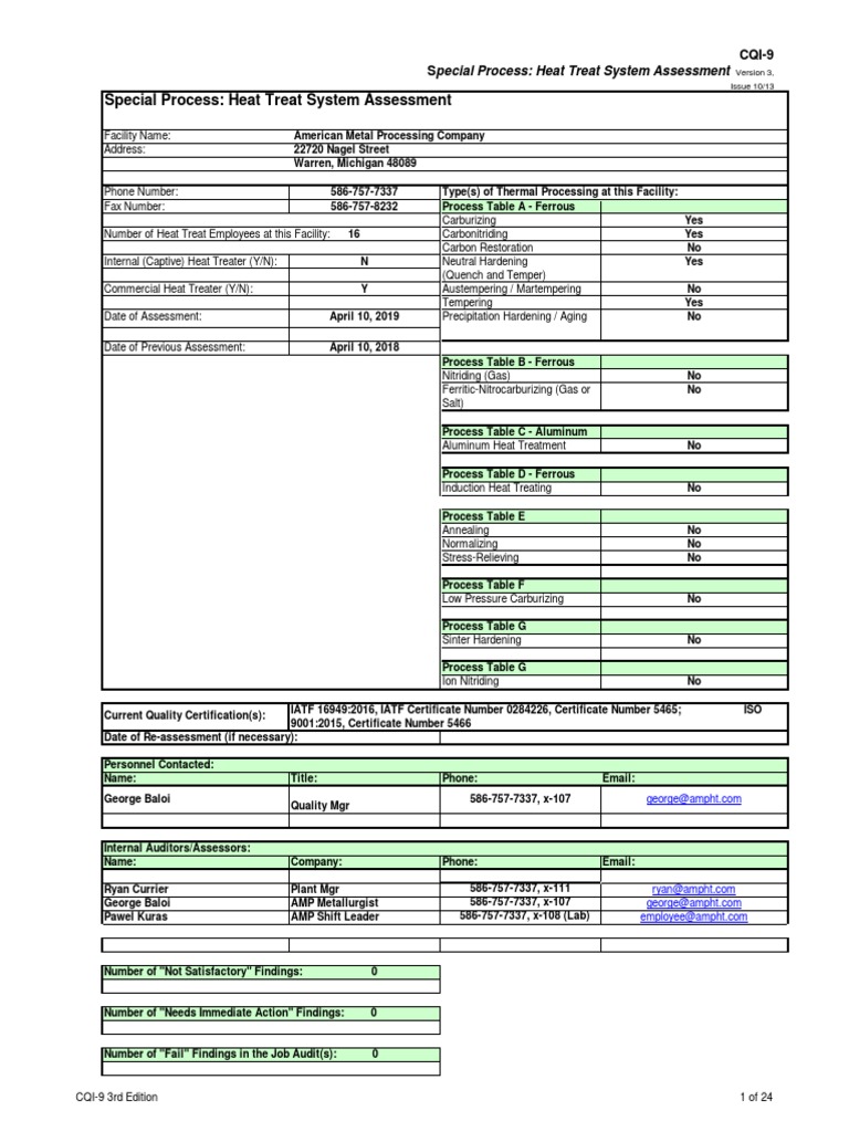 CQI-9 3rd Edition AMP 041019 | PDF | Specification (Technical Standard ...