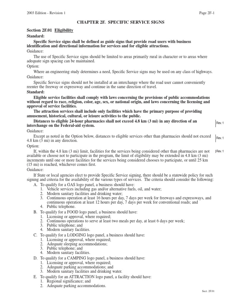 Chapter 2F. Specific Service Signs | PDF | Interchange (Road ...