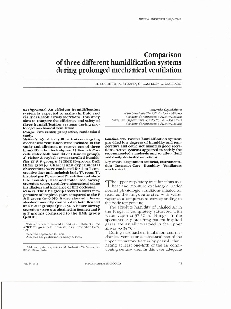 Comparison of Three Different Humidification Systems During Prolonged ...